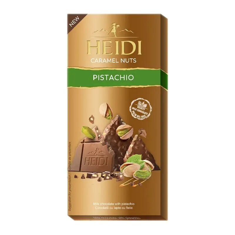 Ciocolata cu fistic si caramel Heidi, 80 g - zozocafe